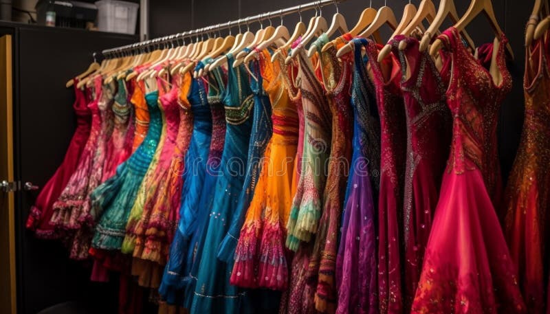 Vibrant Clothing Collection Hanging in Modern Boutique Generated by AI ...