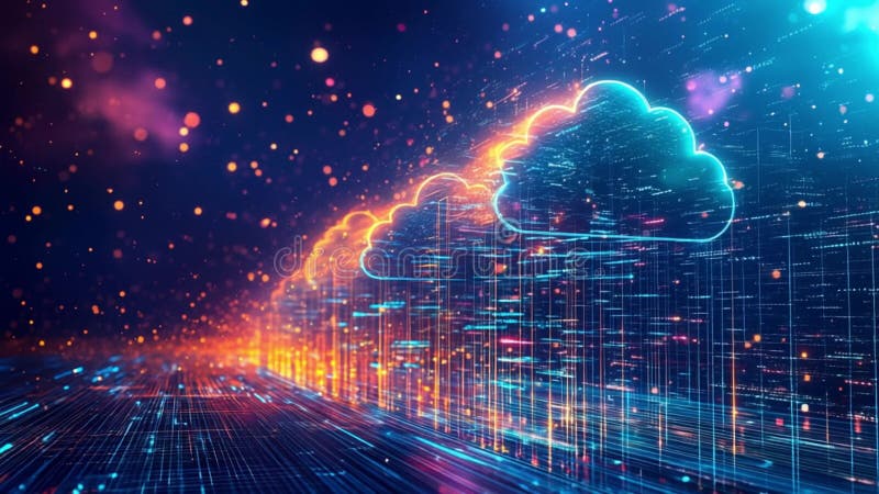 Vibrant Cloud Computing Network with Dynamic Data Flows and Digital Visualization Effects Stock ...