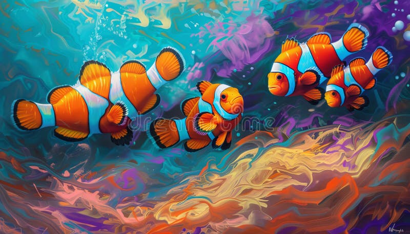 Vibrant Clown Fish Swimming in Beautiful Underwater Reef Stock ...
