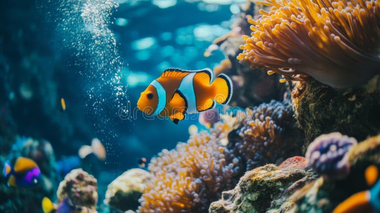 Vibrant Clownfish in a Coral Reef Ecosystem Stock Illustration ...