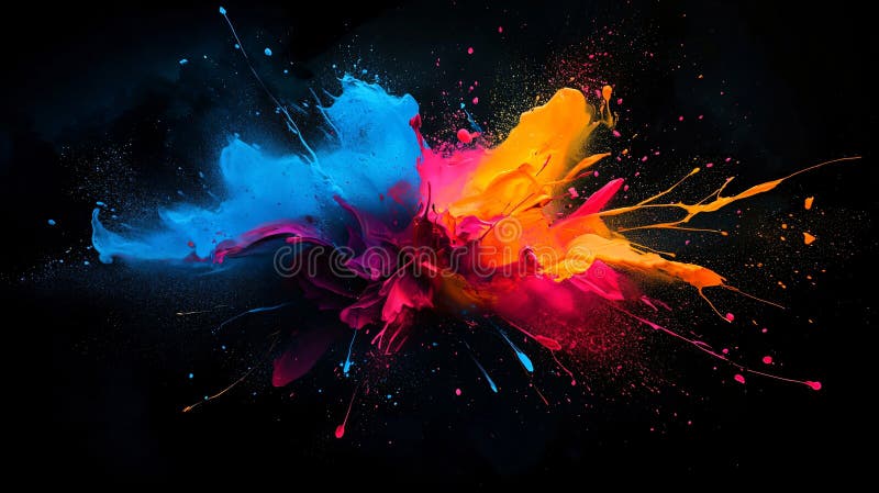 Vibrant CMYK Paint Explosion Abstract Colorful Ink Splashes on Black ...