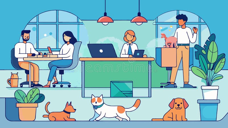 Vibrant Co-Working Space with Diverse Team and Pets Stock Photo ...