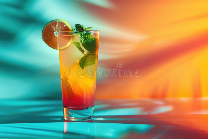 Vibrant Cocktail with Citrus Garnish in Neon Lights Stock Photo - Image ...