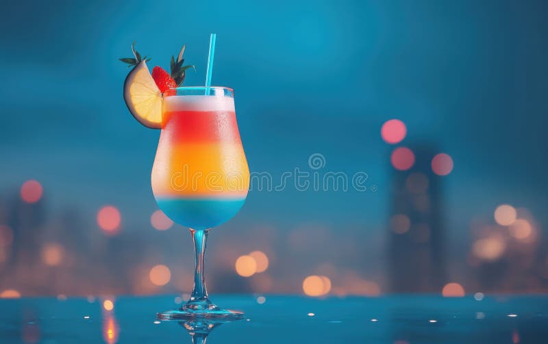Vibrant Cocktail Featuring Orange Slice and Straw in a Glass. Stock ...