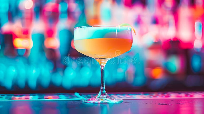 A Vibrant Cocktail Glowing Under Neon Lights at Night Stock Image ...
