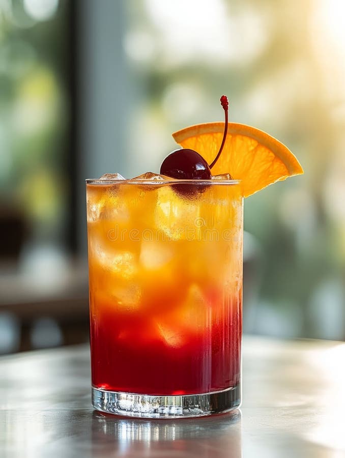 A Vibrant Cocktail with Orange and Cherry Garnish. Stock Image - Image ...