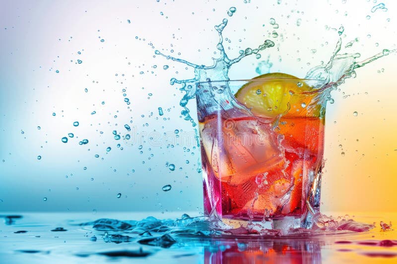 Vibrant Cocktail Splash in Glass Against Colorful Backdrop Stock Photo ...
