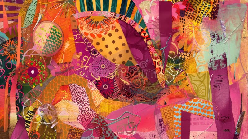Vibrant Collage Art Abstract Patterns, Bold Colors, Mixed Media ...