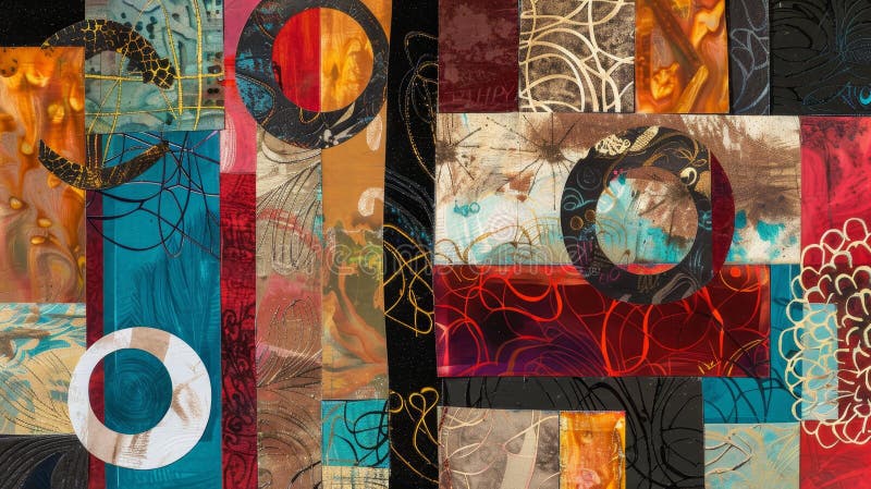 Vibrant Collage Art Abstract Patterns, Bold Colors, Mixed Media ...