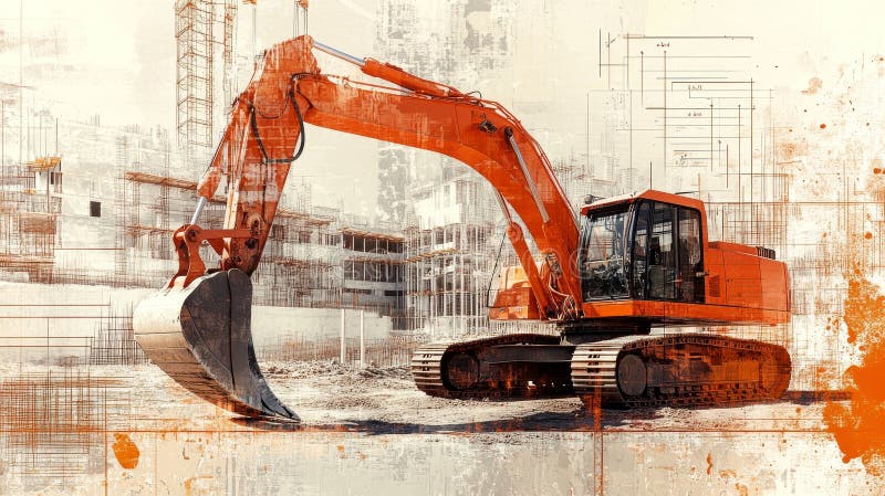 Vibrant Collage of a Construction Site Featuring an Excavator and ...