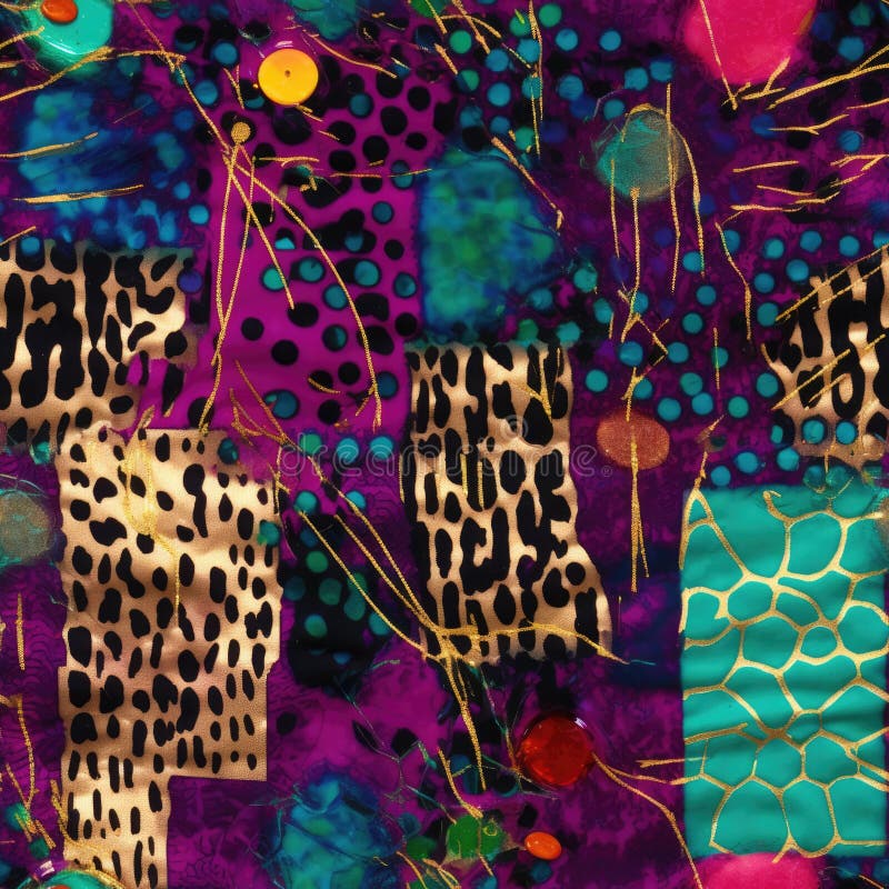 A Vibrant Collage Featuring Eclectic Leopard Print with Gold Thread ...