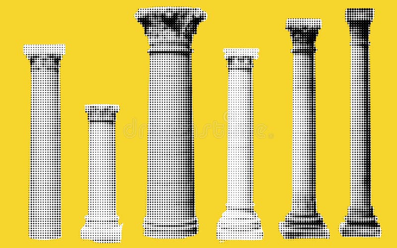 Vibrant Collage Featuring Halftone Columns on a Bright Yellow ...