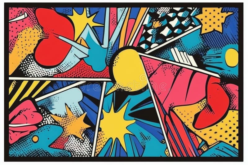 Vibrant Collage Featuring a Mix of Pop Art and Comic Book Elements in a ...