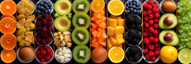 Vibrant Collage of Food Products Divided by White Vertical Lines ...