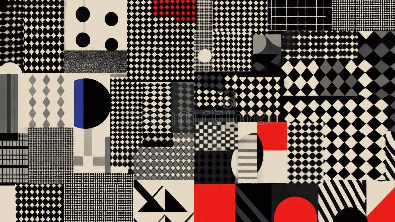 A Vibrant Collage of Geometric Patterns and Shapes in Contrasting ...