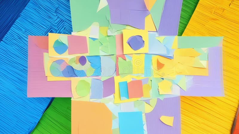 Colorful Paper Collage Creation Process with Various Shapes and Colors ...