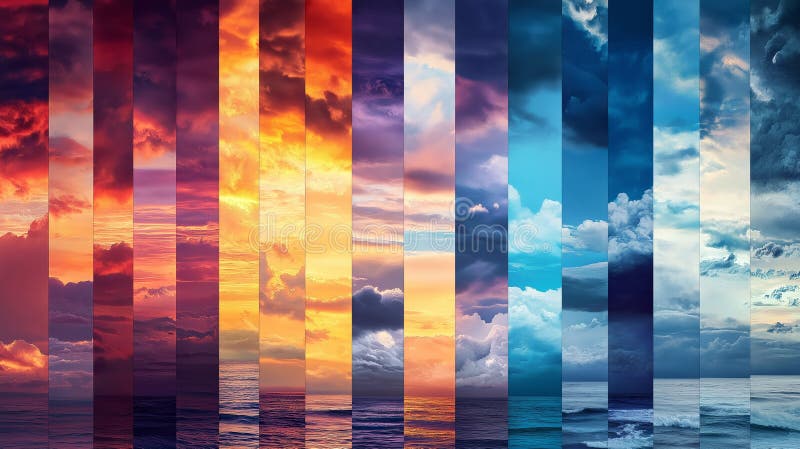A Vibrant Collage of the Sky in Multiple Colors and Cloud Formations ...