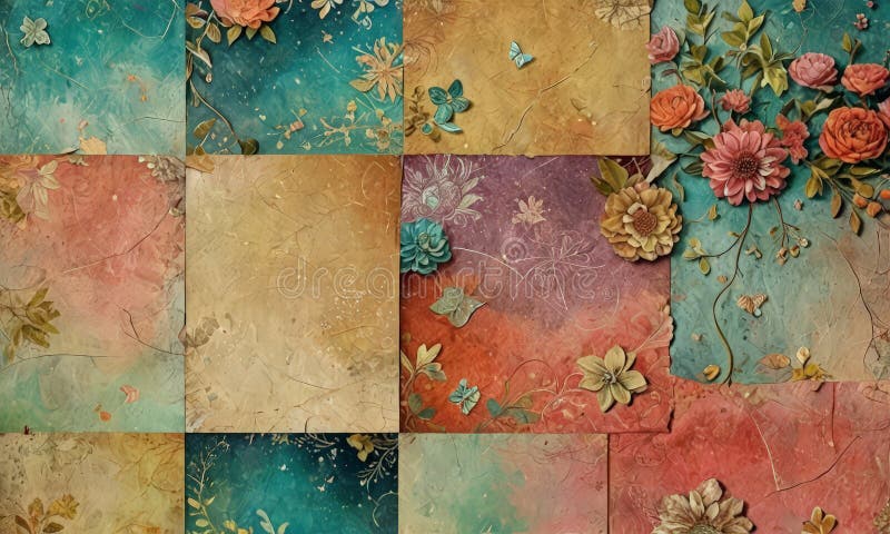 Vibrant Collage Square Tiles, Each Adorned with Unique Floral Pattern ...