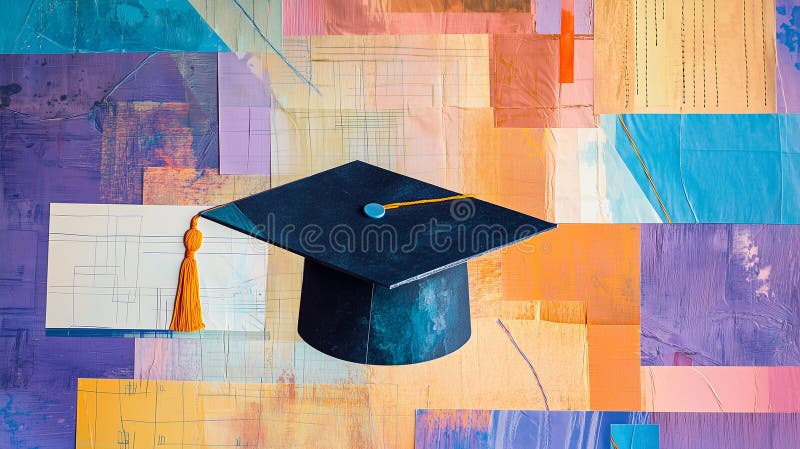 Artistic Collage Illustration of a Graduation Cap on a Colorful ...