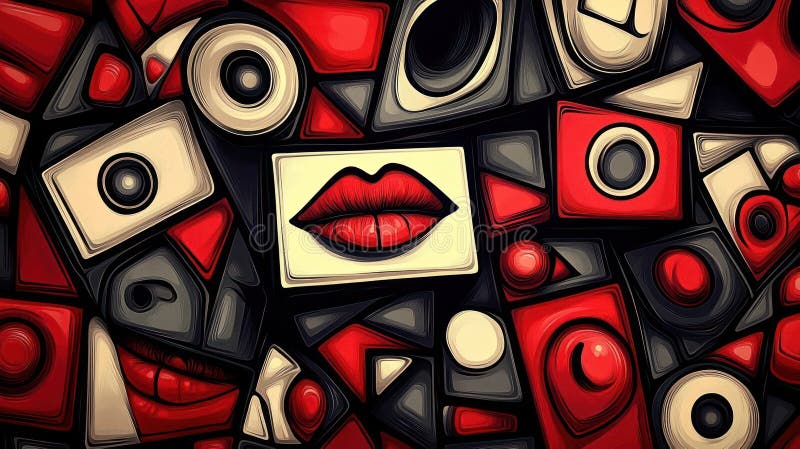 A Vibrant Collage of Stylized Lips and Geometric Shapes in Red and ...