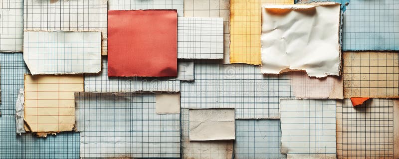 A Vibrant Collage of Torn and Layered Grid Papers in Various Colors and ...