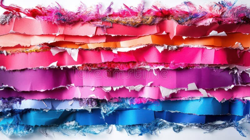 A Vibrant Collage of Torn Paper Strips in Various Colors and Textures ...