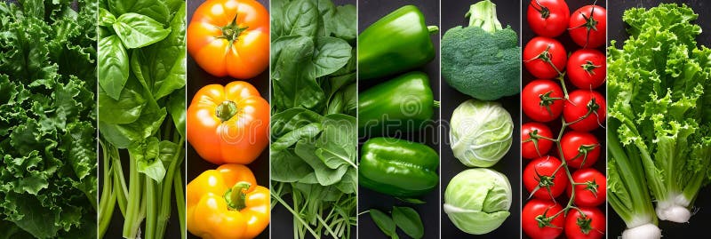Vibrant Collage of Various Fresh Vegetables Divided by White Vertical ...