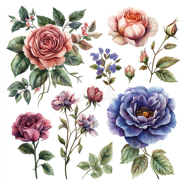 A Vibrant Watercolor Collection Set of Beautifully Illustrated Floral ...