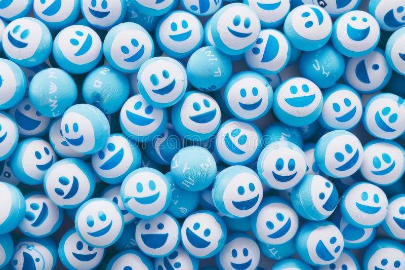 Cheerful Blue Smiling Faces on White Background Conveying Joy and ...