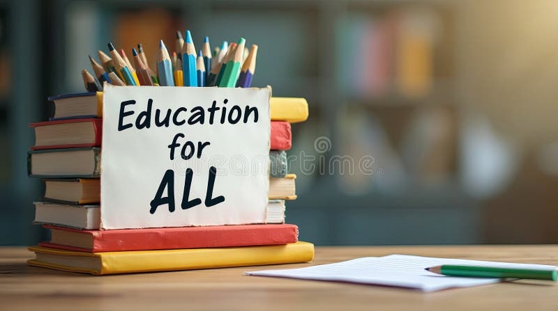 Education for All Displayed on a Sign Surrounded by Colorful Books and ...