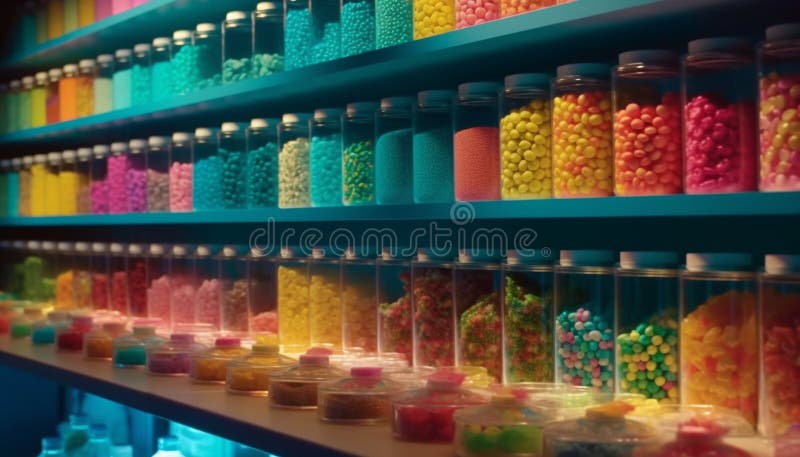 A Vibrant Collection of Candy Jars in a Retail Store Generated by AI ...