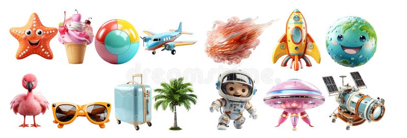 Vibrant Collection of Cartoon Style Objects and Characters: a Joyful ...