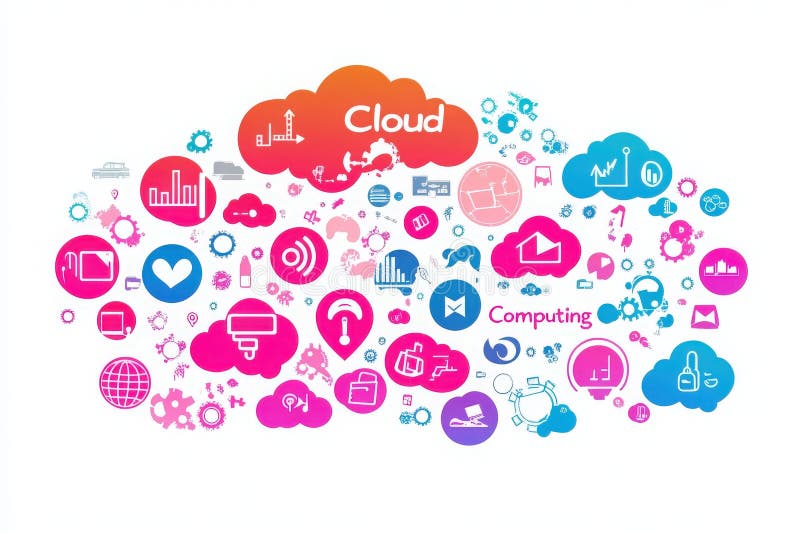 Dynamic Cloud Computing Concepts Featuring Colorful Icons and Symbols ...