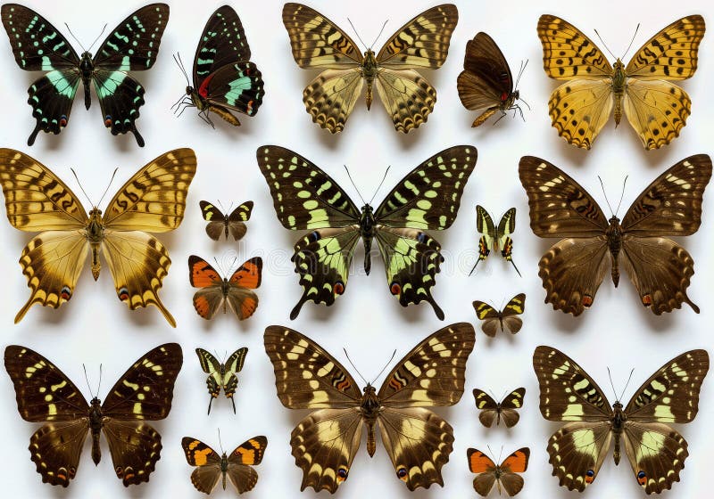 Vibrant Collection of Colorful Butterfly Specimens Displayed on White ...