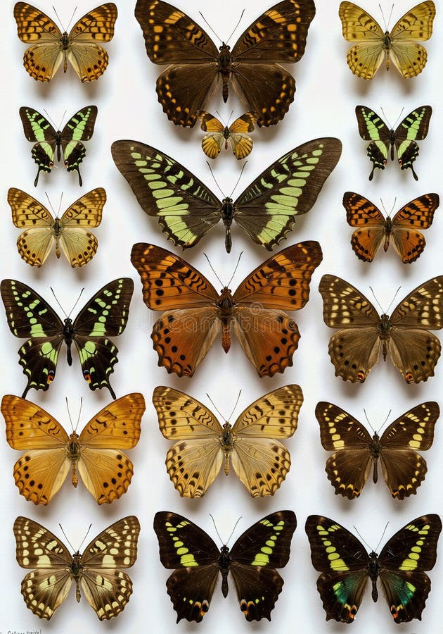 Vibrant Collection of Colorful Butterfly Specimens Displayed on White ...