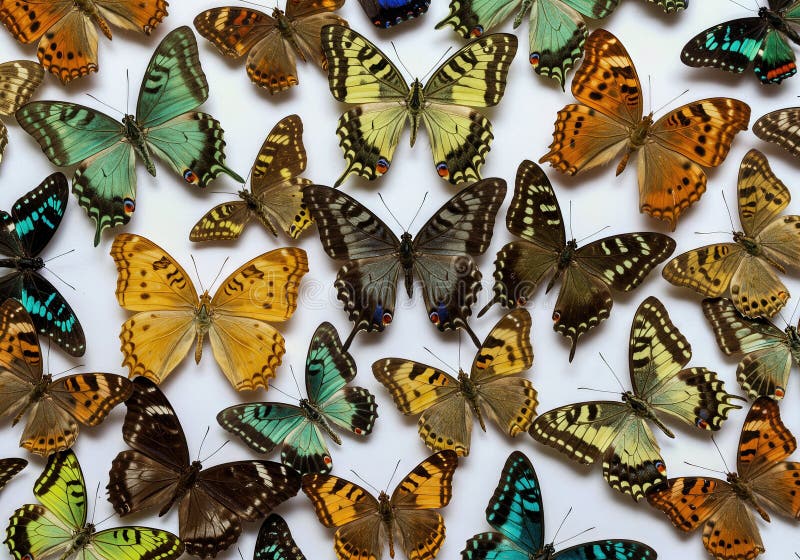 Vibrant Collection of Colorful Butterfly Specimens Displayed on White ...