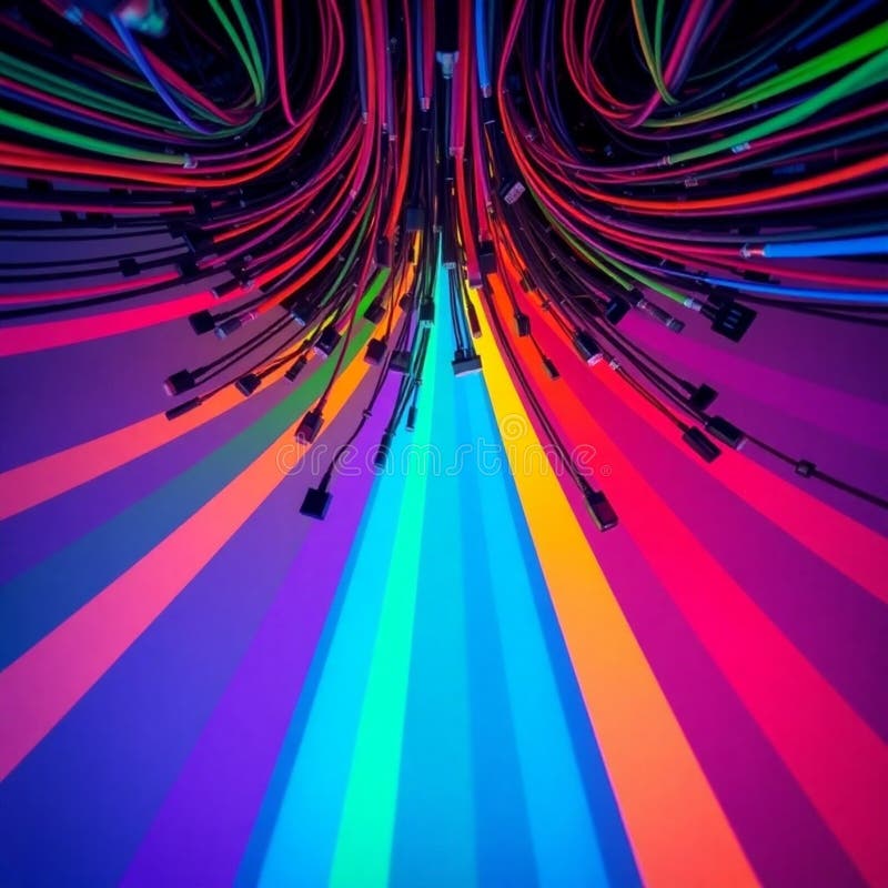 Vibrant Collection of Colorful Cables and Light Rays Creating an ...