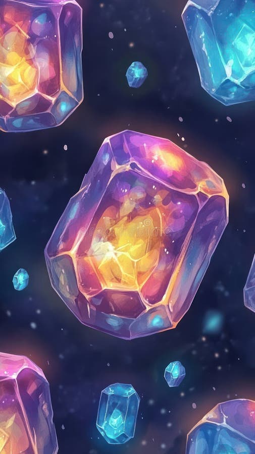 A Vibrant Collection of Colorful Crystals Floating in a Cosmic ...