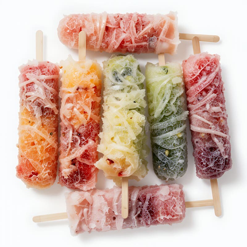 Colorful Frozen Fruit Popsicles on White Background Stock Illustration ...