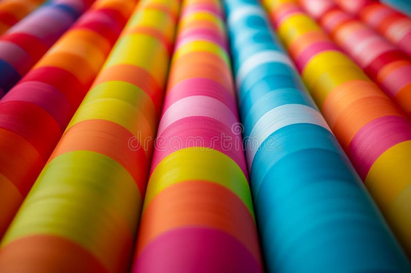 Vibrant Collection of Colorful Paper Rolls in Parallel Arrangement with ...