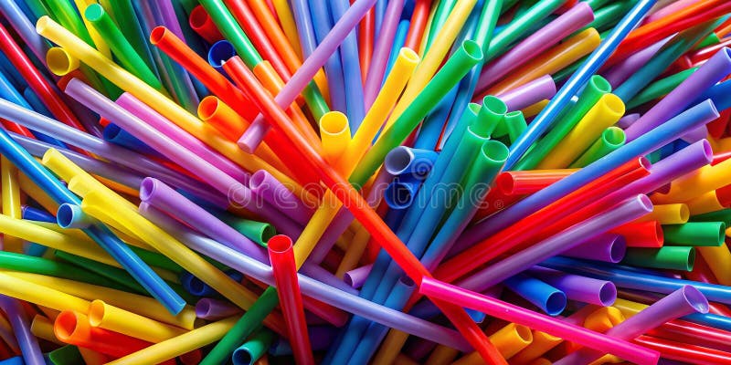 A Vibrant Collection of Colorful Plastic Drinking Straws, a Chaotic yet ...