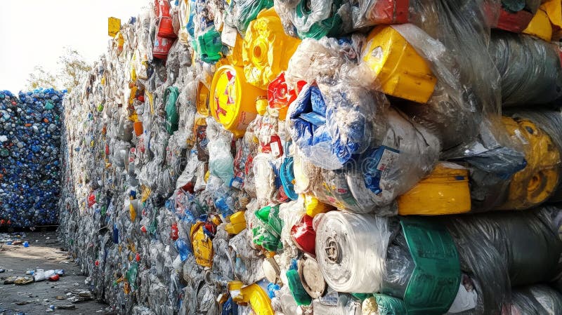 A Vibrant Collection of Compressed Plastic Waste, Showcasing Recycling ...