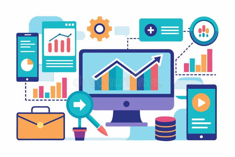A Vibrant Collection of Data Entry Icons Showcasing Graphs, Mobile ...
