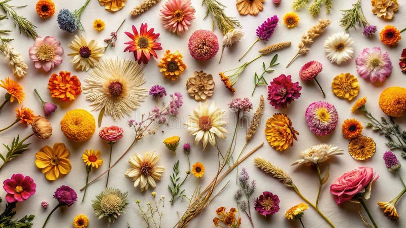 A Vibrant Collection of Dried and Pressed Flowers Arranged in a ...