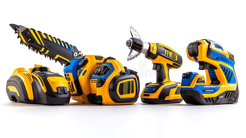 Handheld Power Tools Collection with Bright Designs Stock Illustration ...