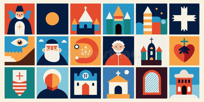 Medieval Architecture and Iconography in Geometric Design Stock ...