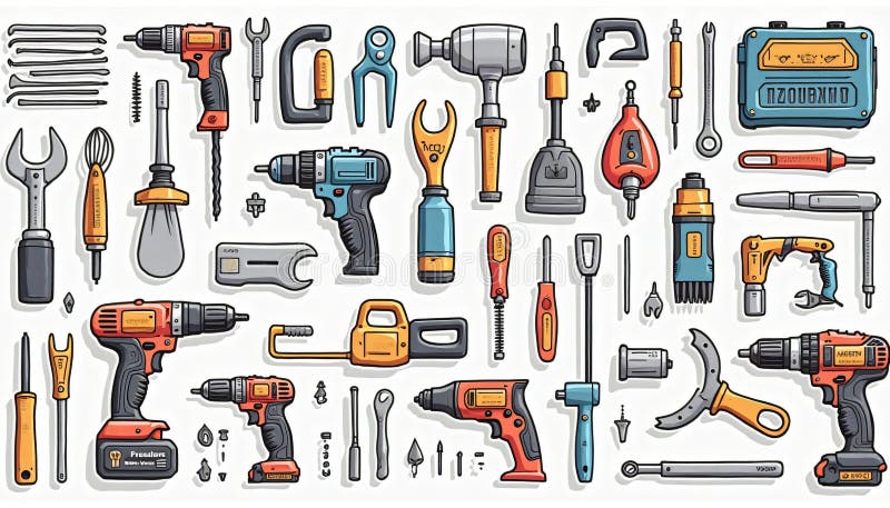 Hand Drawn Tools Illustrations Repair DIY Construction Workshop ...