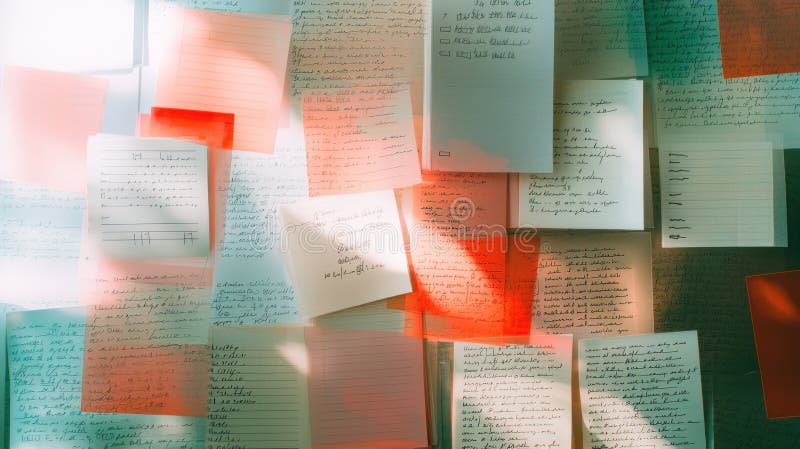 Vibrant Collection of Handwritten Notes and Journals on Surface Stock ...