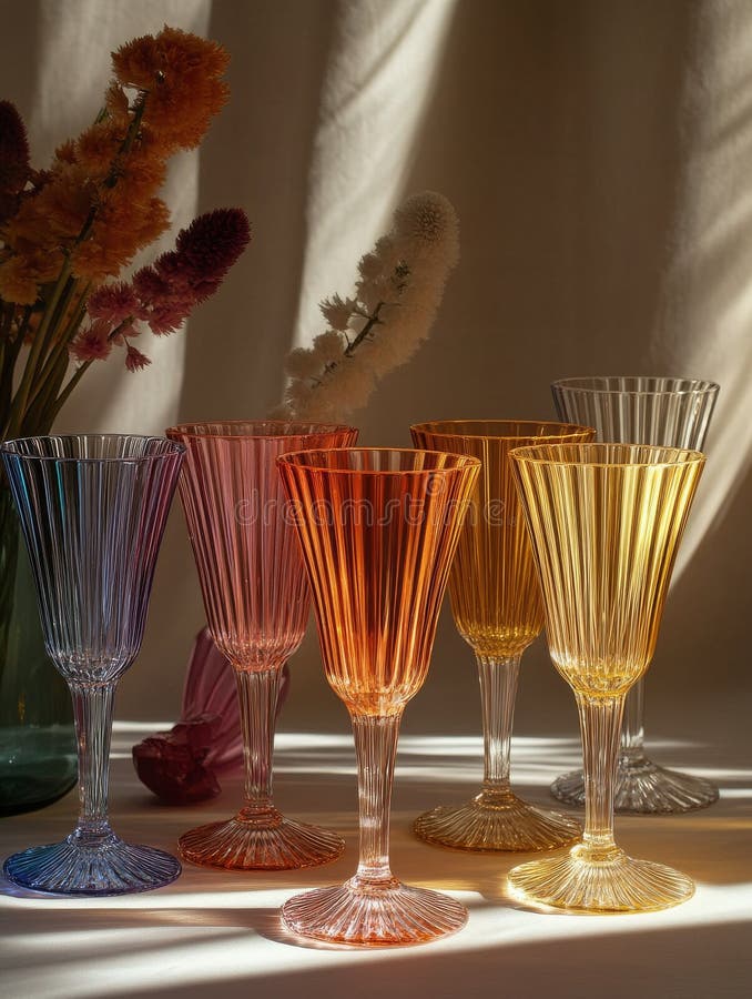 Colorful Glassware Collection Illuminated by Soft Sunlight Creating ...