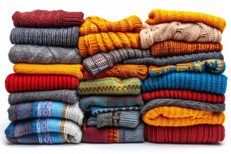 Colorful Stacked Knit Sweaters on Display Stock Photo - Image of ...
